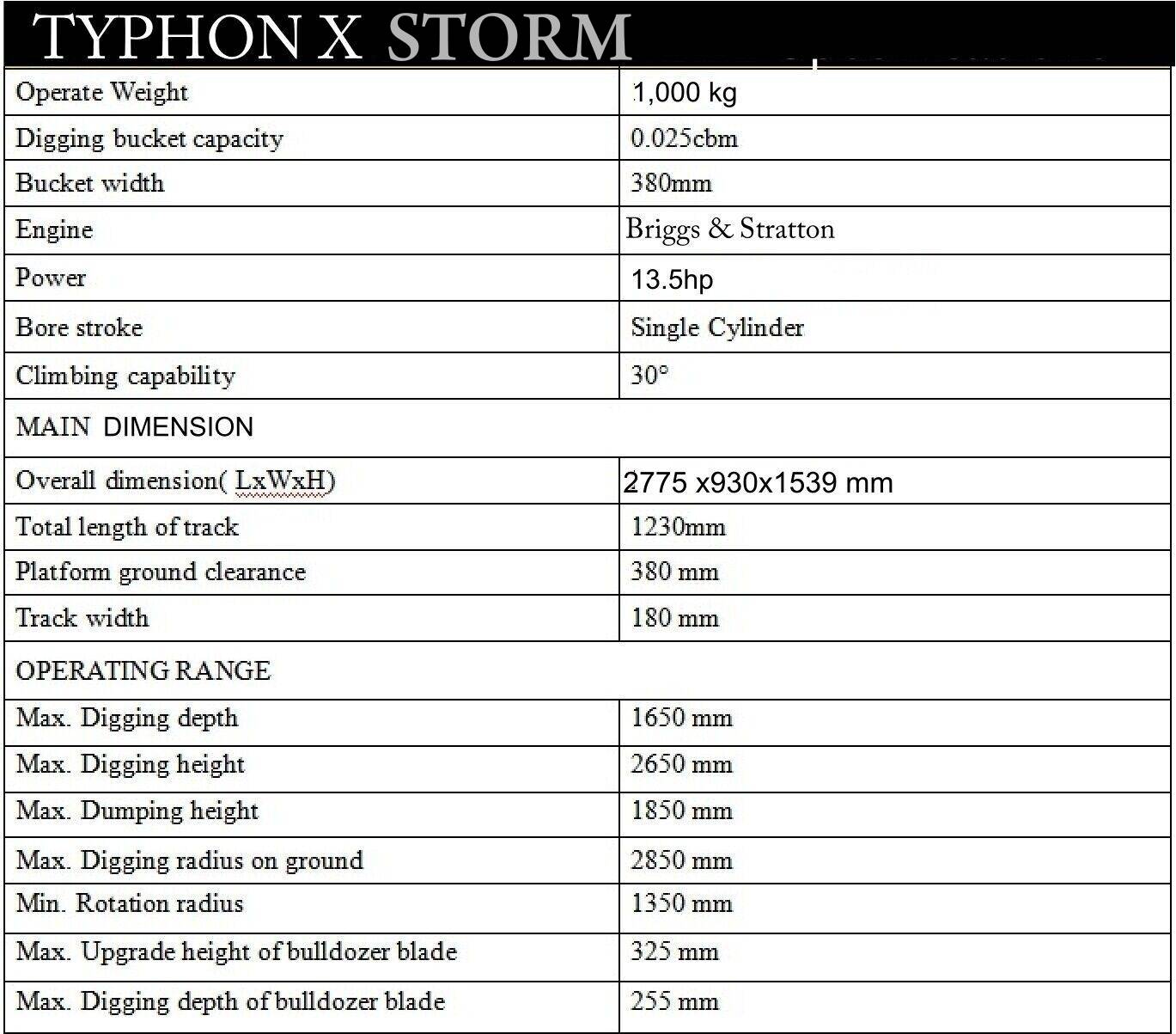 TYPHON TERROR X STORM Mini Excavator – 1 Ton Trench Digger with Canopy ...